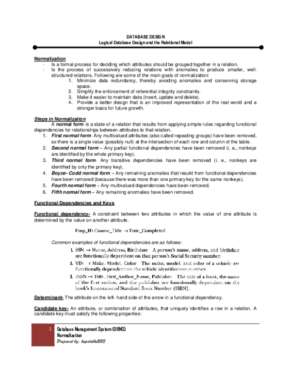Doc Database Design Logical Database Design And The Relational Model