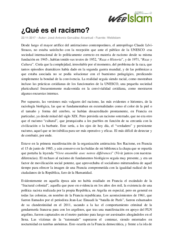 (PDF) ¿Qué es el racismo?