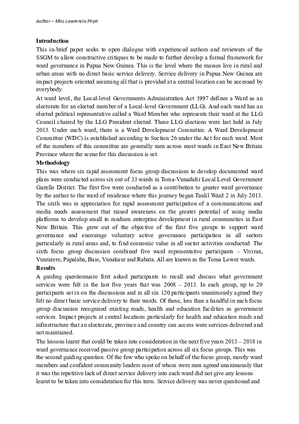 (DOC) Strengthening ward governance in PNG through Communications For ...