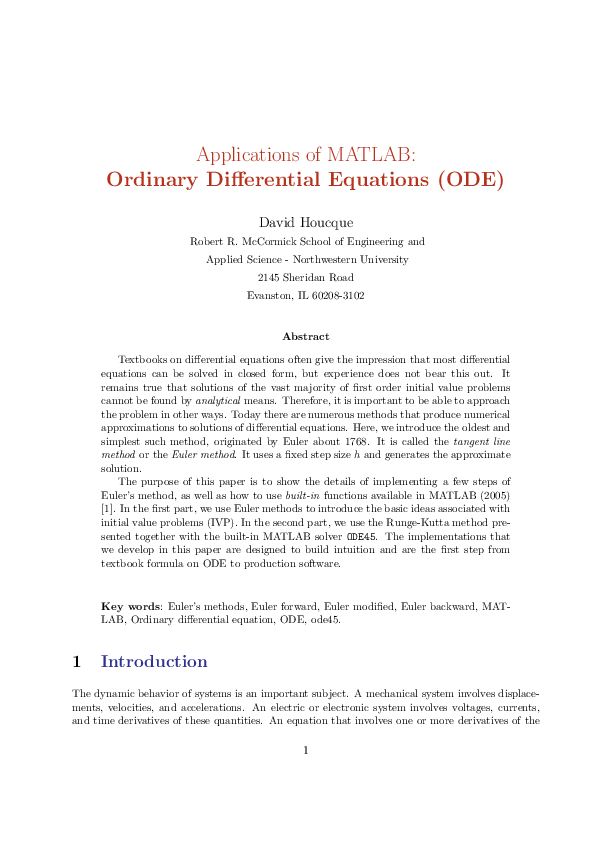 méthode d'euler matlab