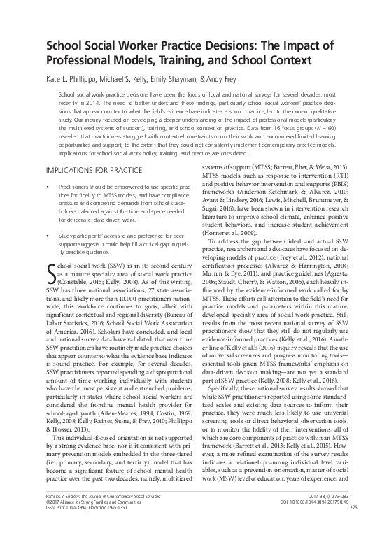 (PDF) School Social Worker Practice Decisions: The Impact of ...