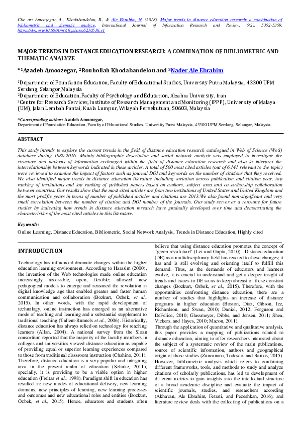(PDF) MAJOR TRENDS IN DISTANCE EDUCATION RESEARCH: A COMBINATION OF ...