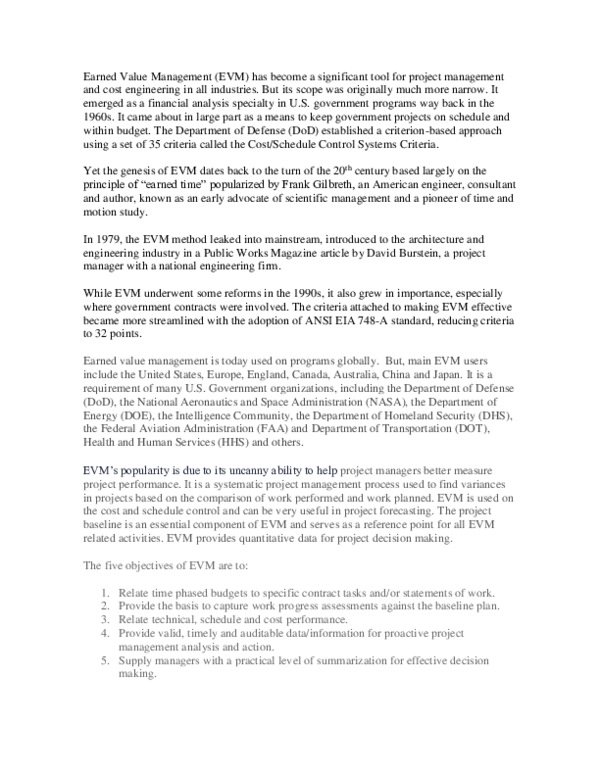 (DOC) Earned Value Management Training: A Management Modality On The Rise