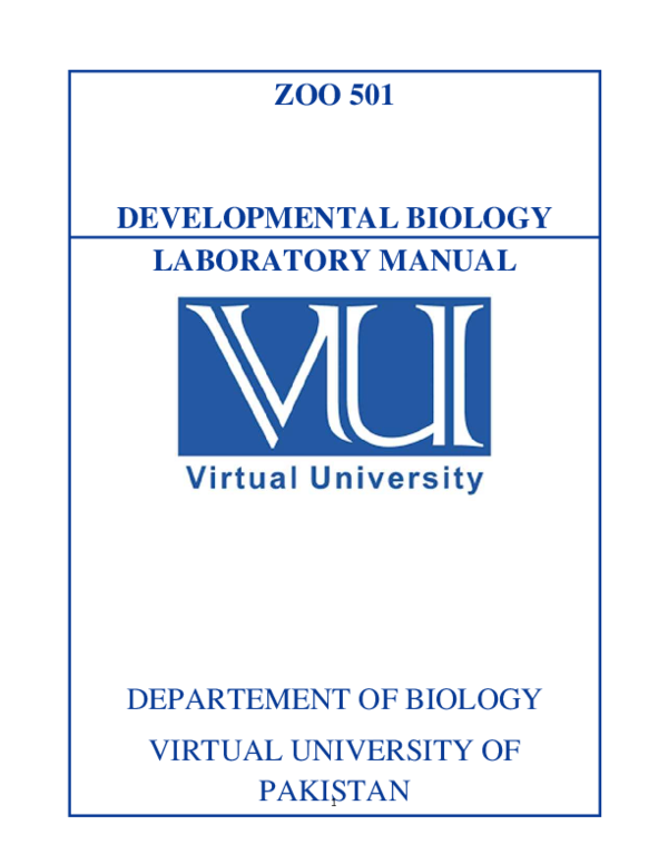 DEVELOPMENTAL BIOLOGY LABORATORY MANUAL