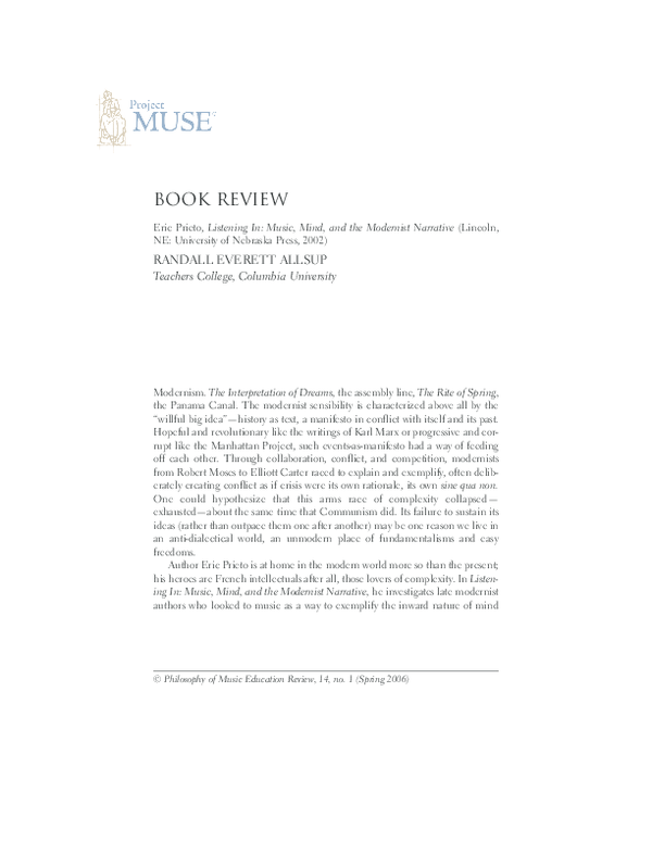 (PDF) Book Review - Listening in: music, mind, and the modernist narrative