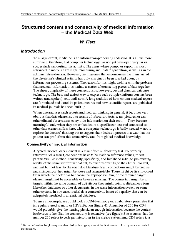 (PDF) Structured Content and Connectivity of Medical Information - The ...