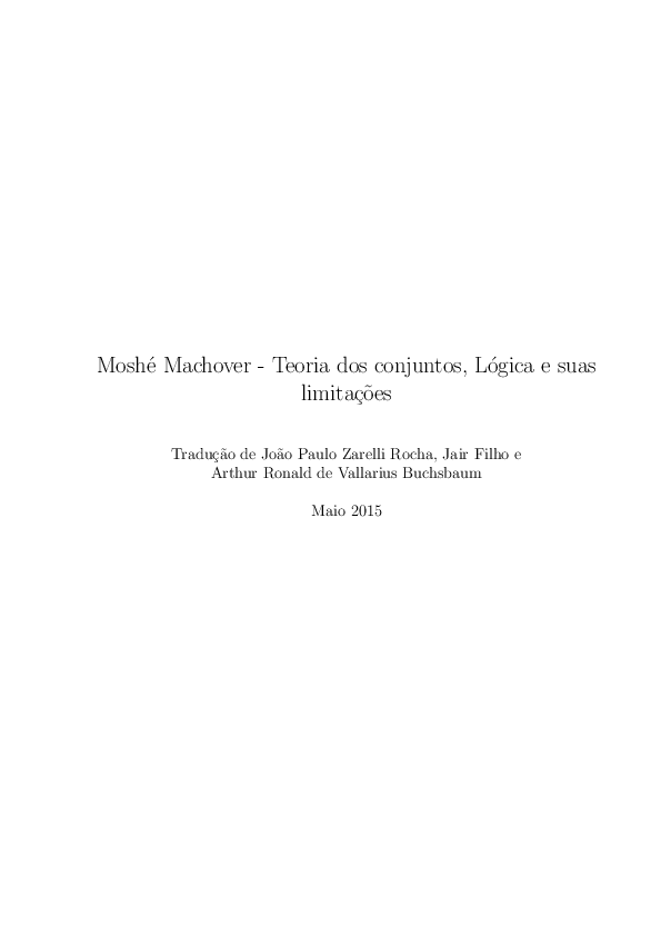 (PDF) Moshé Machover -Teoria dos conjuntos, Lógica e suas limitações