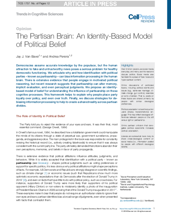 (PDF) The Partisan Brain: An Identity-Based Model of Political Belief