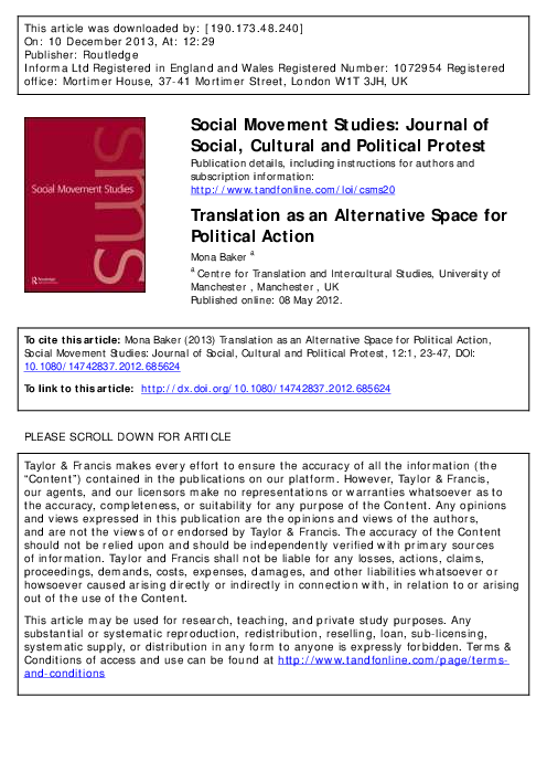 (PDF) Social Movement Studies: Journal of Social, Cultural and ...