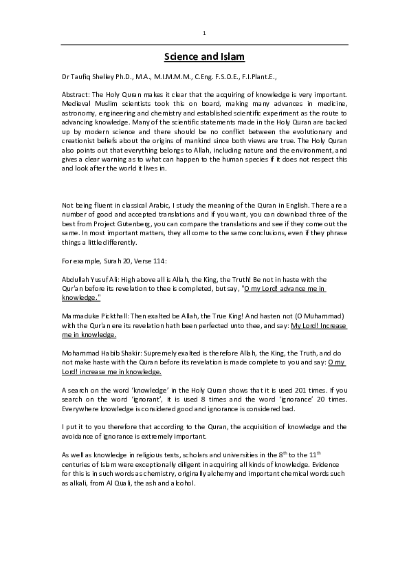 (PDF) Science and Islam