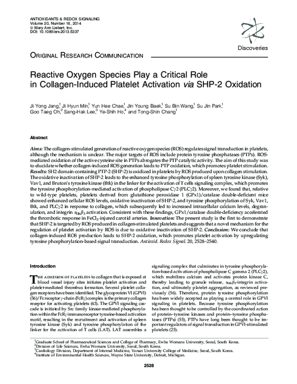 (PDF) Reactive Oxygen Species Play a Critical Role in Collagen-Induced ...