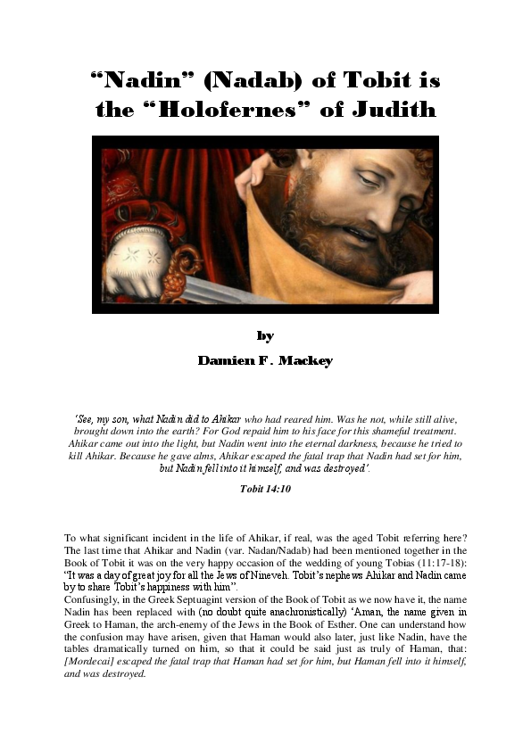 (DOC) "Nadin" (Nadab) of Tobit is the "Holofernes" of Judith