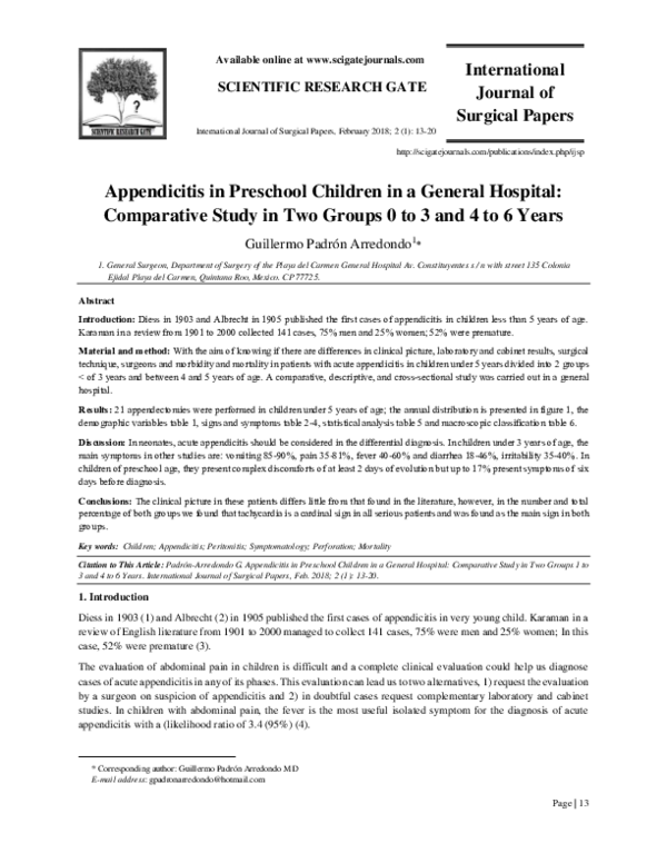 (PDF) International Journal of Surgical Papers Appendicitis in ...