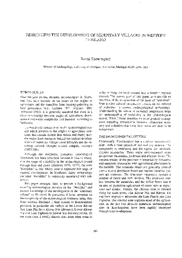 (PDF) Rethinking the development of sedentary villages in western Thailand