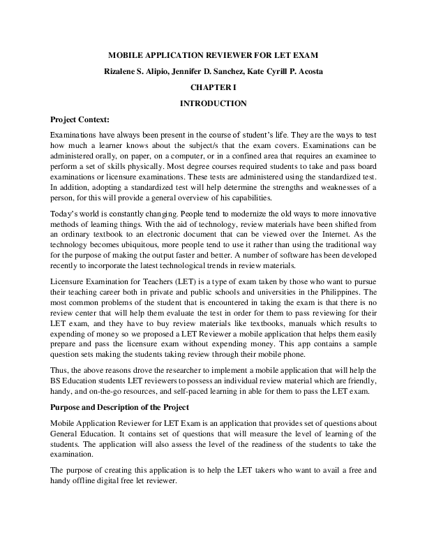 (DOC) MOBILE APPLICATION REVIEWER FOR LET EXAM