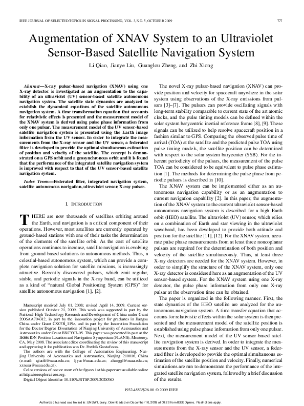 (PDF) Augmentation of XNAV System to an Ultraviolet Sensor-Based ...