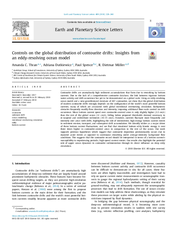 Pdf Controls On The Global Distribution Of Contourite Drifts Insights From An Eddy Resolving