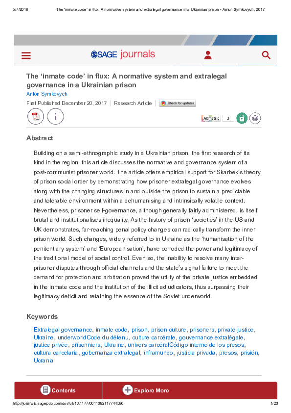 (PDF) The ‘inmate code’ in flux: A normative system and extralegal ...