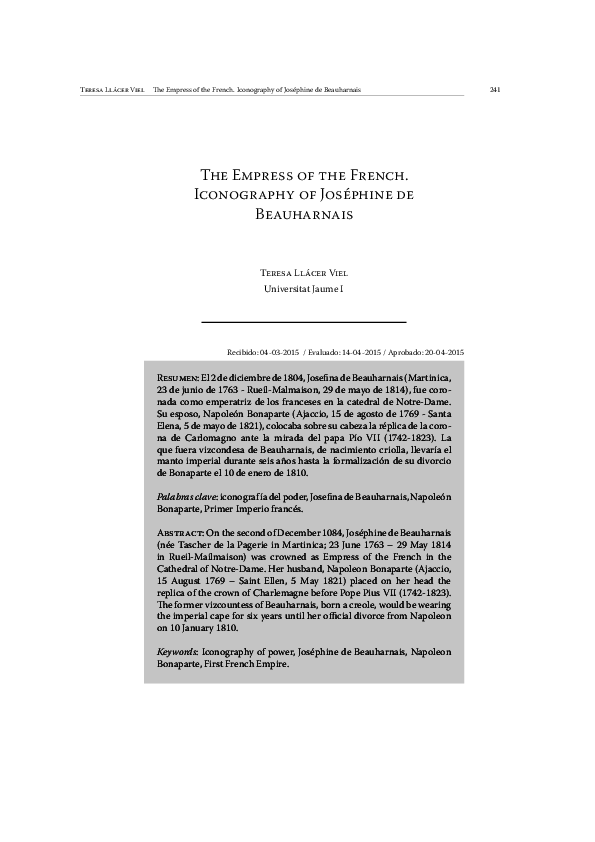 (PDF) The Empress of the French. Iconography of Josephine de Beauharnais
