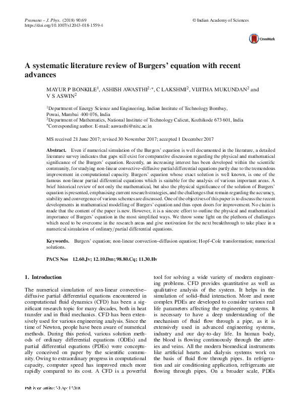 (PDF) A systematic literature review of Burgers' equation with recent ...