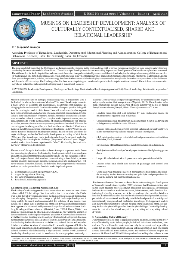 (PDF) MUSINGS ON LEADERSHIP DEVELOPMENT: ANALYSIS OF CULTURALLY ...