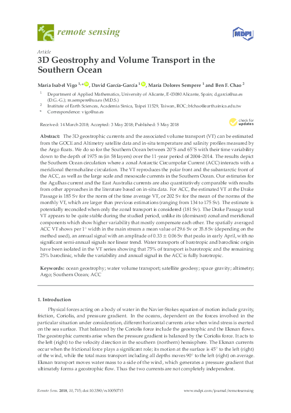 (PDF) 3D Geostrophy and Volume Transport in the Southern Ocean