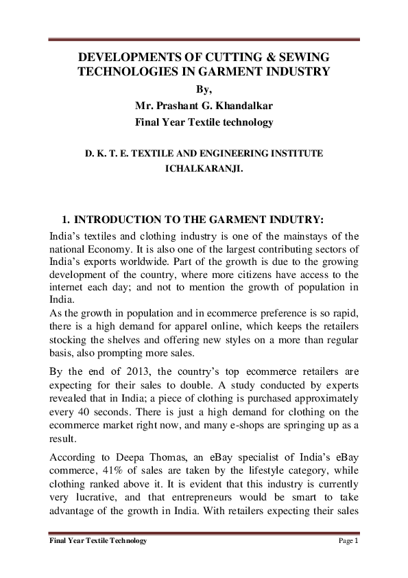 (DOC) DEVELOPMENTS OF CUTTING & SEWING TECHNOLOGIES IN GARMENT INDUSTRY