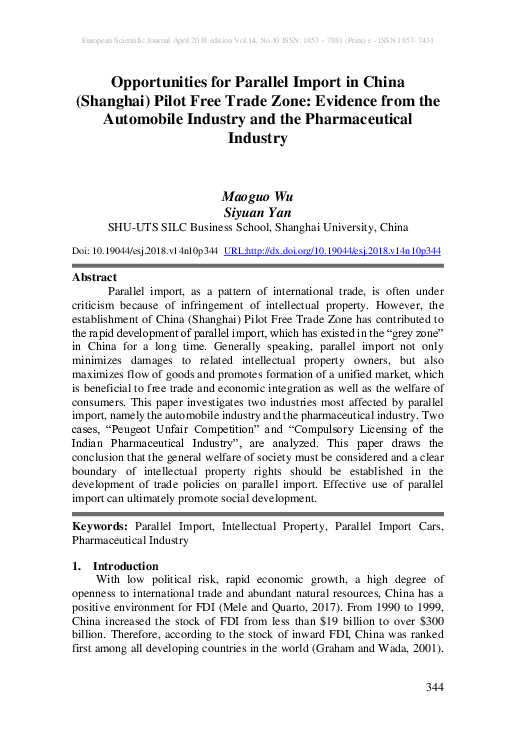 (PDF) Opportunities for Parallel Import in China (Shanghai) Pilot Free ...