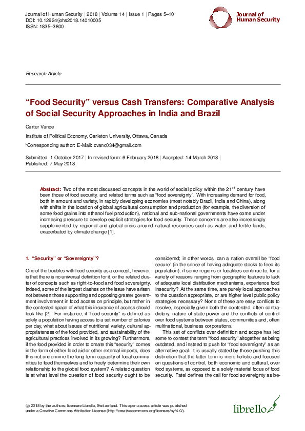 (PDF) " Food Security " versus Cash Transfers: Comparative Analysis of ...