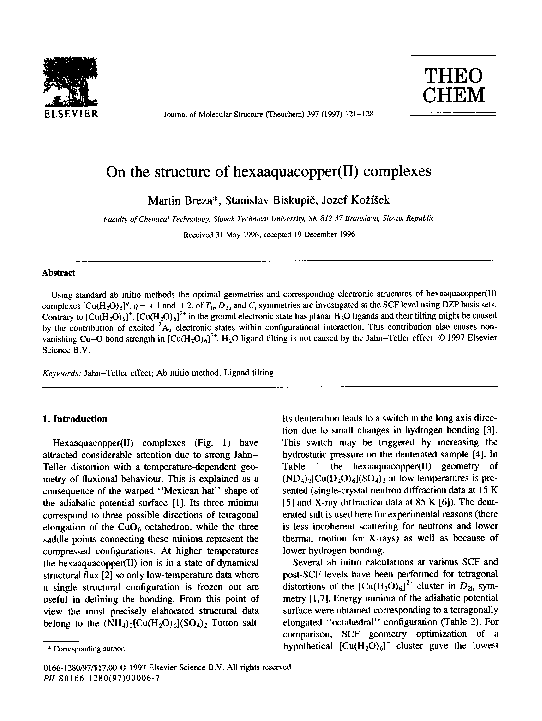 (PDF) On the structure of hexaaquacopper(II) complexes