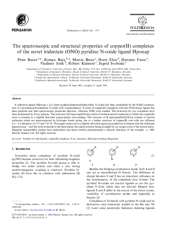 (PDF) The spectroscopic and structural properties of copper(II) complexes of the novel ...