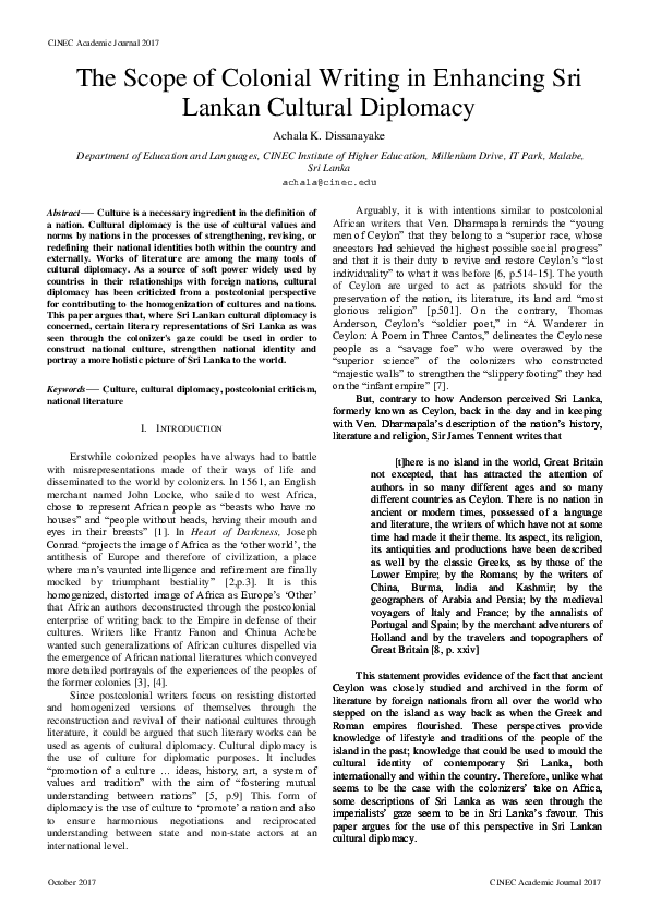 (PDF) The Scope of Colonial Writing in Enhancing Sri Lankan Cultural ...