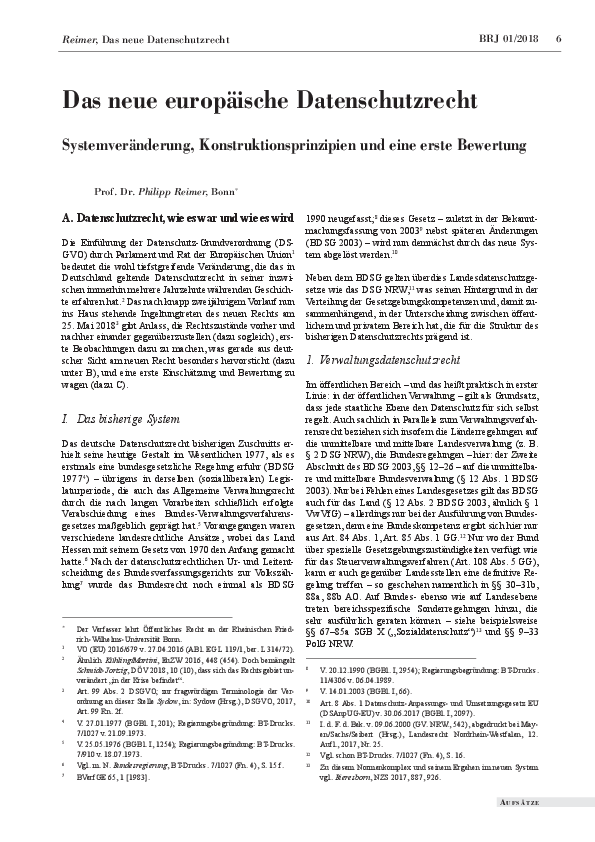 (PDF) [2018] Das neue europäische Datenschutzrecht. Systemveränderung, Konstruktionsprinzipien ...
