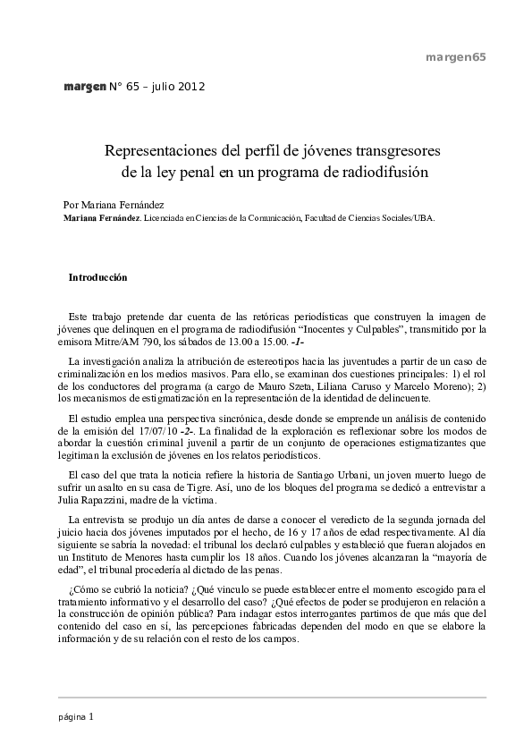 (PDF) Representaciones del perfil de jóvenes transgresores de la ley ...