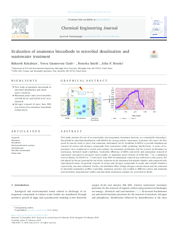 (PDF) Evaluation of anammox biocathode in microbial desalination and ...