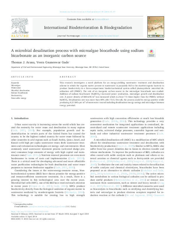 (PDF) A microbial desalination process with microalgae biocathode using ...