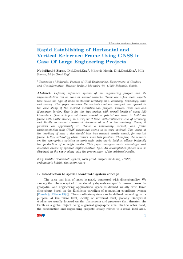 (PDF) Rapid Establishing of Horizontal and Vertical Reference Frame ...