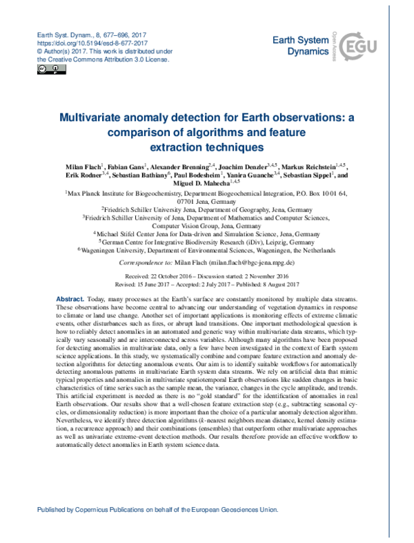 Pdf Multivariate Anomaly Detection For Earth Observations A Comparison Of Algorithms And