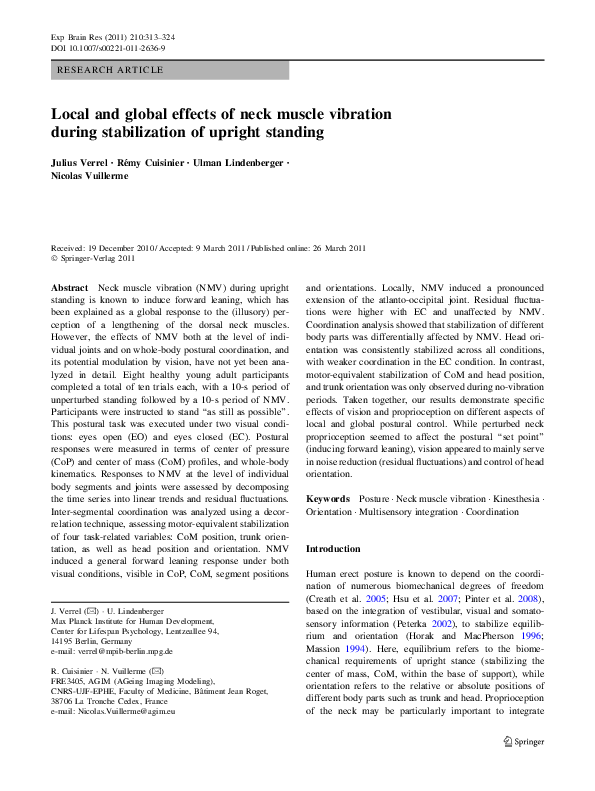 (PDF) Local and global effects of neck muscle vibration during ...