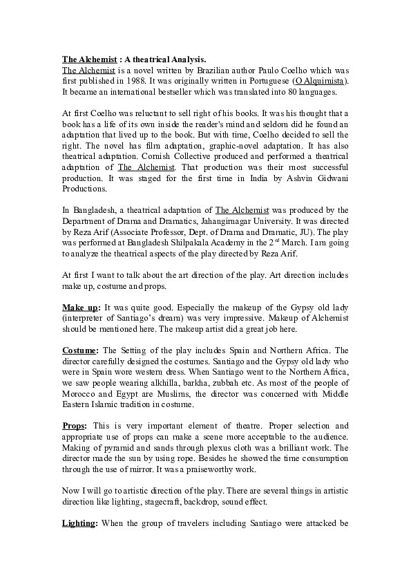 (DOC) The Alchemist : A theatrical Analysis