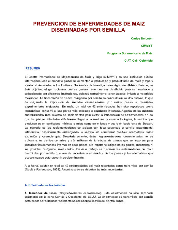 (DOC) PREVENCION DE ENFERMEDADES DE MAIZ DISEMINADAS POR SEMILLA