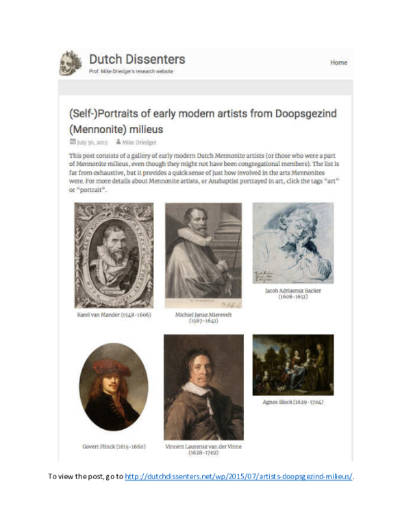 (PDF) (Self-)Portraits of early modern artists from Doopsgezind ...