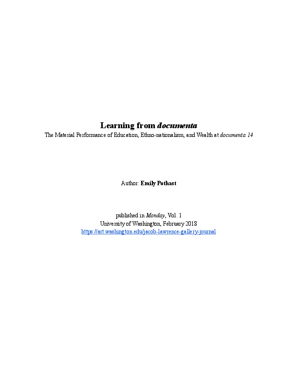 (PDF) Learning from documenta: The Material Performance of Education, Ethno-­nationalism, and ...