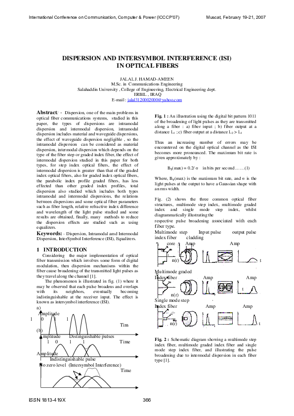 (PDF) DISPERSION AND INTERSYMBOL INTERFERENCE (ISI) IN OPTICAL FIBERS