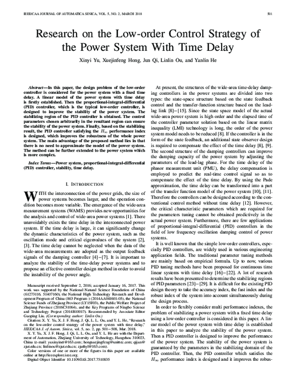 (PDF) Research on the Low-order Control Strategy of the Power System With Time Delay | IEEE/CAA ...