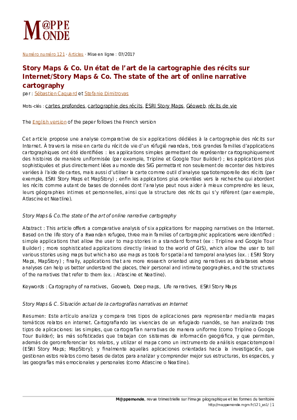 (PDF) Story Maps & Co. The state of the art of online narrative ...
