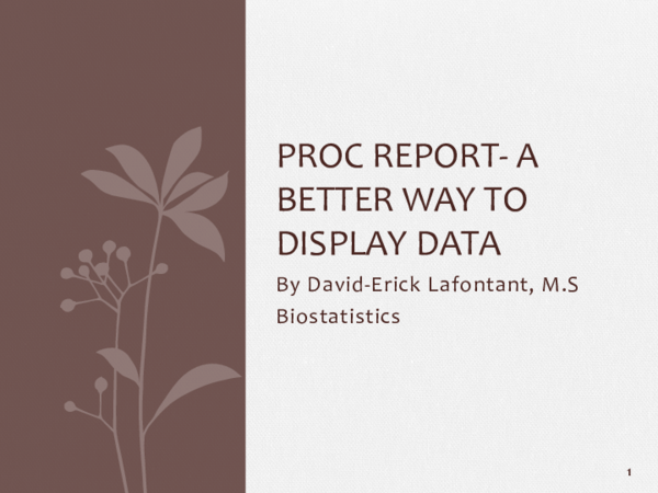 (PDF) PROC REPORT-A BETTER WAY TO DISPLAY DATA
