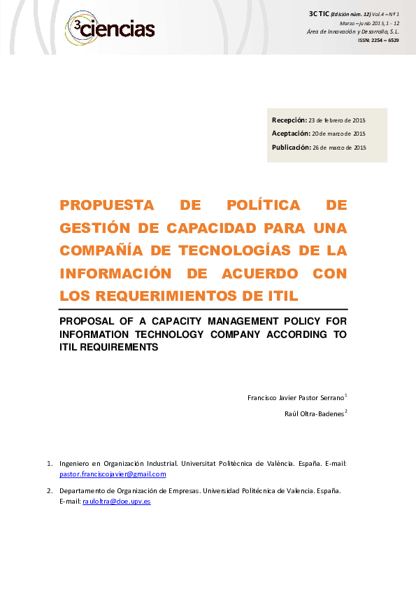 (PDF) PROPOSAL OF A CAPACITY MANAGEMENT POLICY FOR INFORMATION ...