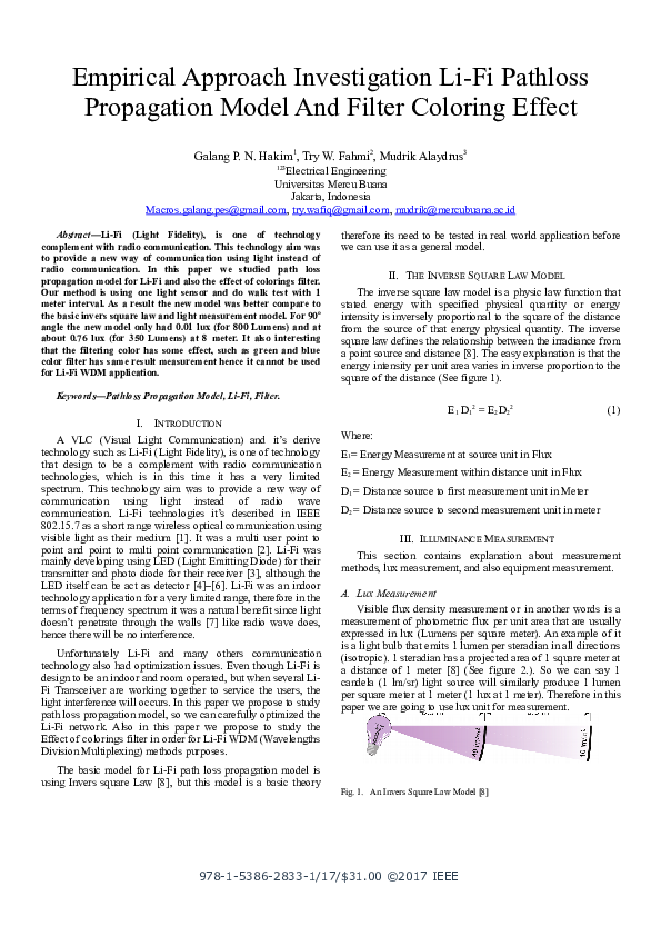 Doc Empirical Approach Investigation Li Fi Pathloss Propagation Model And Filter Coloring Effect