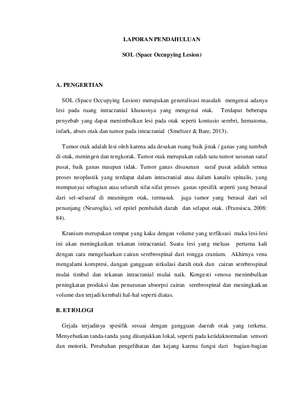(DOC) LAPORAN PENDAHULUAN SOL (Space Occupying Lesion